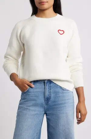 Bobeau Embroidered Heart Sweater