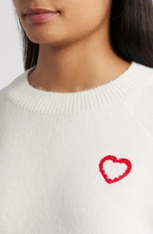 Bobeau Embroidered Heart Sweater