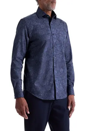 Bugatchi Alvin Shaped Fit Leaf Print Button-up Shirt