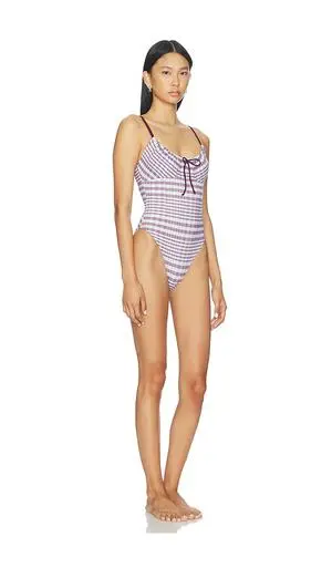 Good American Plaid Drawstring One Piece Swimsuit