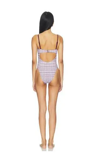 Good American Plaid Drawstring One Piece Swimsuit