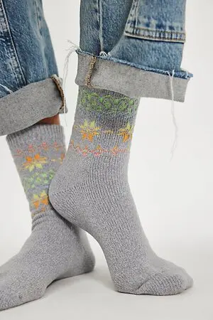 Free People Fairisle Crew Socks - Grey Combo