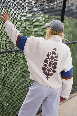 Free People Mountain High Sporty Logo Fleece Jacket Ivory