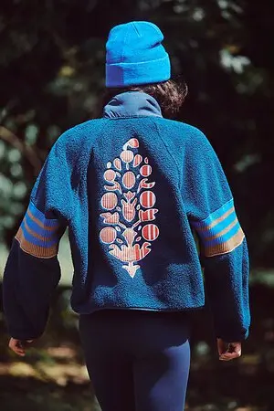 Free People Mountain High Sporty Logo Fleece Jacket - Navy