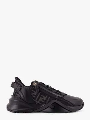 Fendi Leather Flow Sneakers With Ff Jacquard Fabric Inserts