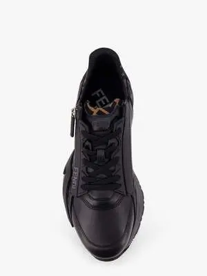 Fendi Leather Flow Sneakers With Ff Jacquard Fabric Inserts