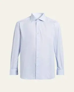 Brioni Men's Fine-Stripe Cotton Sport Shirt Blue White