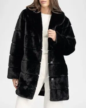 LYLA GRANT Fur-free Quilted Faux Mink Mid-length Coat - Black