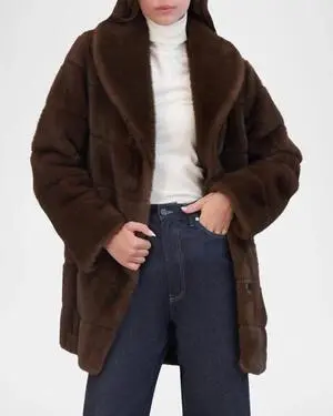 LYLA GRANT Fur-free Quilted Faux Mink Mid-length Coat - Brown