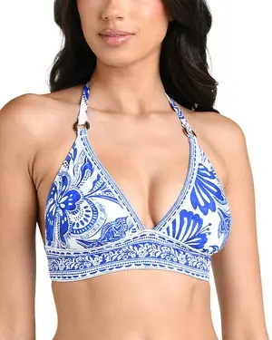 La Blanca Botanical Brocade Tall Triangle Bikini Top - Lapis