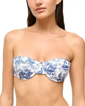 Staud Jo Balconette Bikini Top - Blue Toile