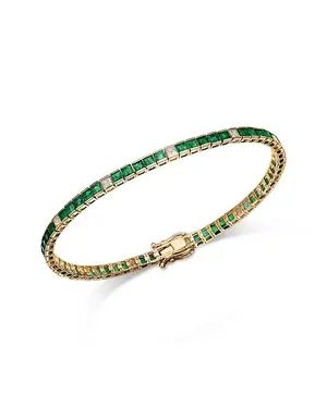 Bloomingdale'S Emerald And Diamond Bracelet In 14k Yellow Gold - Emerald/gold