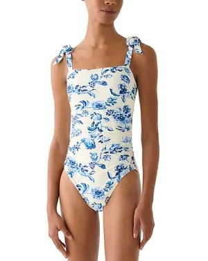 Kate Spade New York Shirred One Piece Swimsuit - Diamond Blue