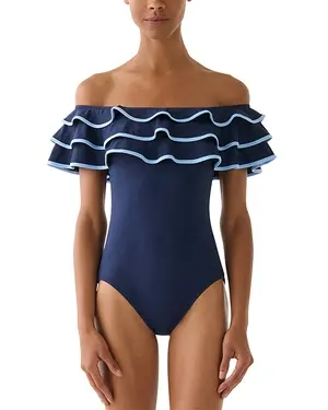 Kate Spade New York Ruffled One Piece Swimsuit - Planetary Navy