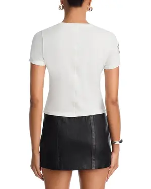 Alice + Olivia Cindy Embellished Cropped Tee - Off White