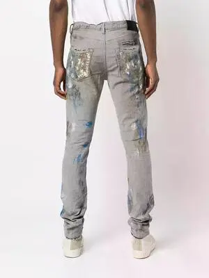 PURPLE BRAND Paint-splattered Slim-fit Jeans