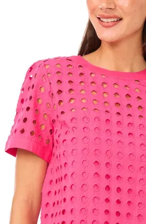 CECE DUPRAZ Circle Eyelet Cotton Top - Pink Taffy