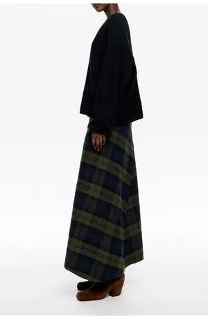 Bimba Y Lola Checked Wool A-line Midi Skirt