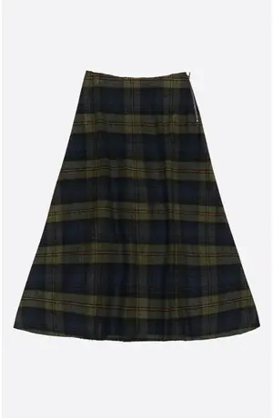 Bimba Y Lola Checked Wool A-line Midi Skirt