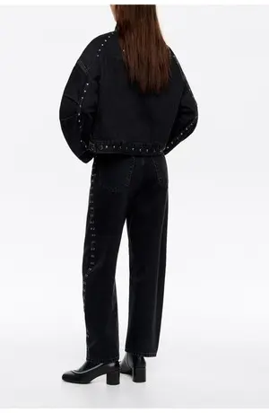 Bimba Y Lola Studded Denim Cropped Jacket