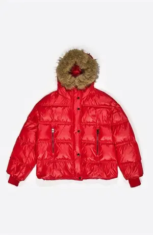 Bimba Y Lola Fur Hooded Down Jacket - Red