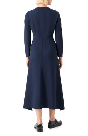 Akris Long Sleeve Wool Blend Midi Dress - Navy
