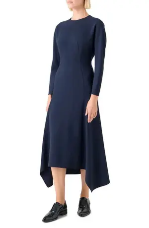 Akris Long Sleeve Wool Blend Midi Dress - Navy