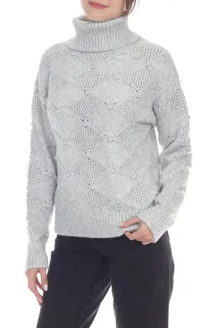 RAIN AND ROSE Diamond Open Knit Turtleneck Sweater