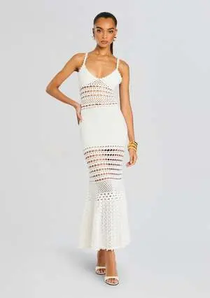 Retrofete Belize Knit Crochet Dress - Metallic White