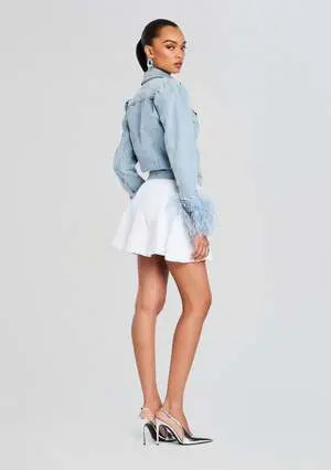 Retrofete Libby Denim Jacket With Feather Trim