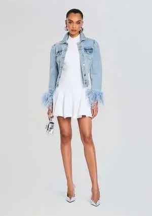 Retrofete Libby Denim Jacket With Feather Trim