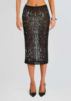Retrofete Isabel Embellished Skirt - Black/silver