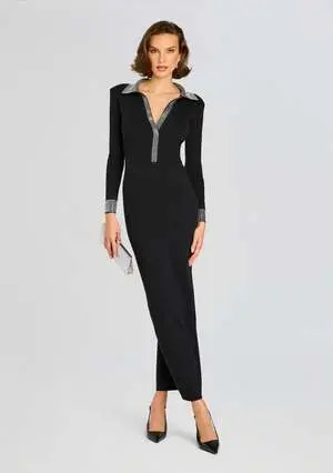 Retrofete Shareen Embellished Knit Maxi Dress - Black/silver