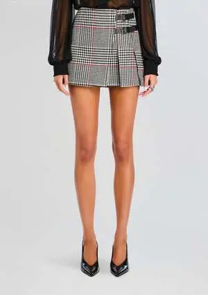 Retrofete Plaid Mini Skirt With Buckle Detail - Glen Plaid