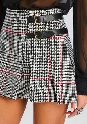 Retrofete Plaid Mini Skirt With Buckle Detail - Glen Plaid