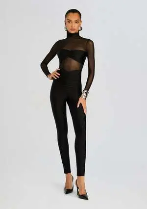 SEROYA Brietta Bandeau Mesh Catsuit - Black