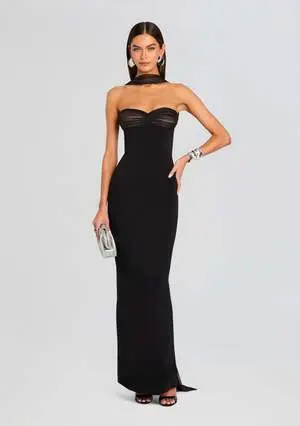 Retrofete Strapless Gown With Scarf Detail - Black