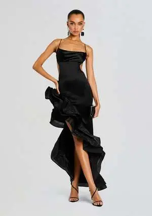 Retrofete Kaitlin Gown With Open Back And Ruffled Hem - Black
