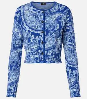 Etro Paisley Cropped Jacquard Cardigan - Blue