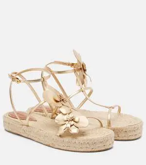 Zimmermann Floral-appliqué Leather Espadrille Sandals - Gold