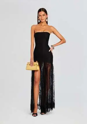 Retrofete Jeanette Lace Strapless Maxi Dress - Black