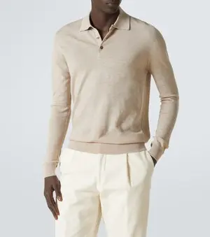 SAMAN AMEL Allen Wool Polo Sweater - Beige