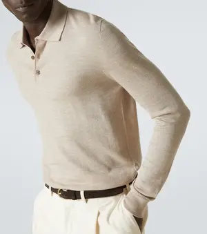 SAMAN AMEL Allen Wool Polo Sweater - Beige