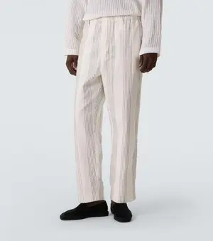 Commas Textured Striped Cotton Straight Pants