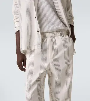 Commas Textured Striped Cotton Straight Pants