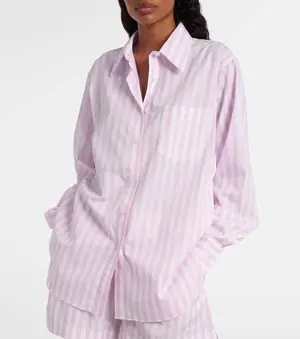 Hunza G Embroidered Striped Oversized Cotton Poplin Shirt