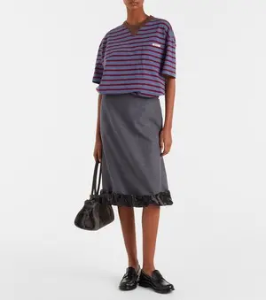 Prada Satin-trimmed Wool Midi Skirt