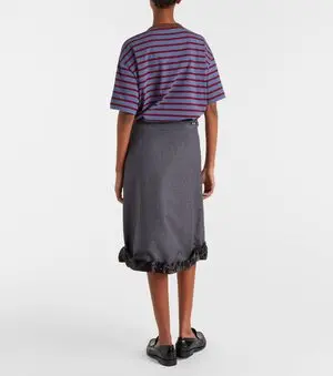 Prada Satin-trimmed Wool Midi Skirt