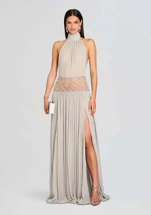 Retrofete Embellished Halterneck Gown - Silver Cloud