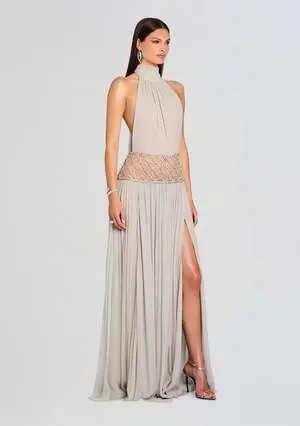 Retrofete Embellished Halterneck Gown - Silver Cloud